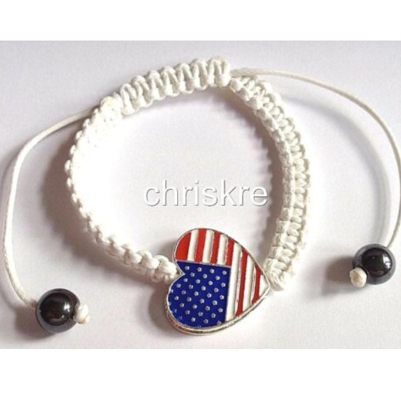 Jewelry | Usa American Flag Rope Bracelet White Enamel Heart | Poshmark
